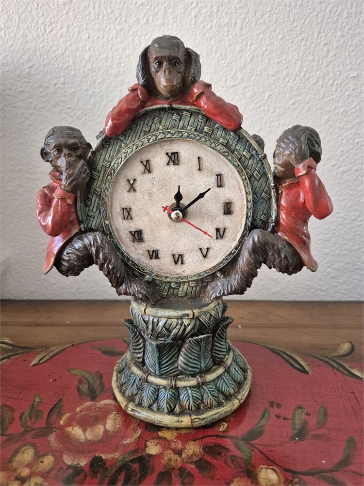 Auction Exchange USA - Vintage 3 MONKEY Clock ~ "See, Speak, Hear NO evil"